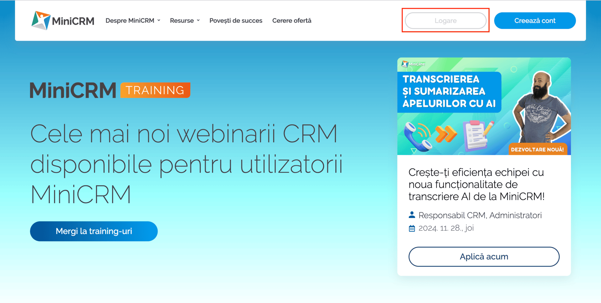 Cum accesez sistemul? - Documentație MiniCRM